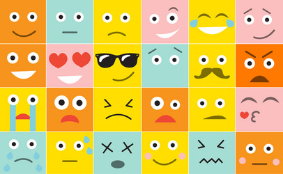 Emotional square colorful faces icon set Vector Image