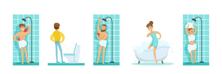 People character in bathroom have routine hygiene Vector Image