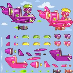 Red thunder plane game sprites Royalty Free Vector Image
