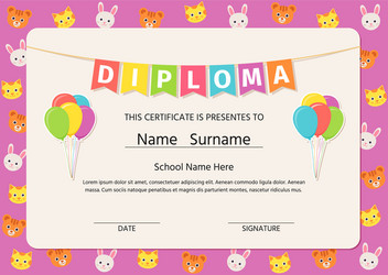 Kid diploma certificate cute preschool design Vector Image
