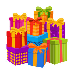 Pile of colorful wrapped gift boxes cartoon Vector Image