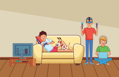Millennials and videogames cartoons in black Vector Image
