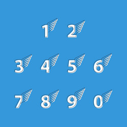 Numbers thin lines set of icons with wings Vector Image