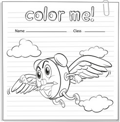 A color me worksheet with clock Royalty Free Vector Image