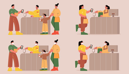 Group of people in queue supermarket Royalty Free Vector