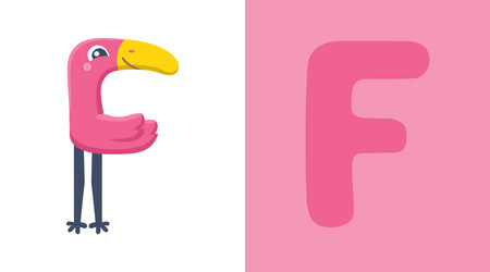F is for flamingo letter cute animal Royalty Free Vector