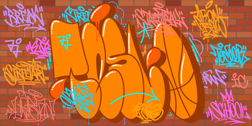 Seamless dark urban brick wall with some graffiti Vector Image