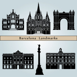 Barcelona skyline spain symbols Royalty Free Vector Image