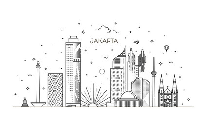 Jakarta cityscape with landmarks indonesia Vector Image