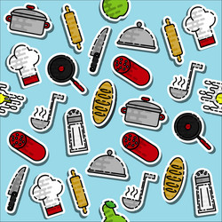 Kitchen utensils cooking scrapbook stickers Vector Image