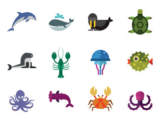 Sea creatures icon set Royalty Free Vector Image