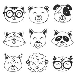 Set isolated tropical black animal faces Vector Image