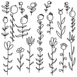 Set of different outline doodle flowers Royalty Free Vector