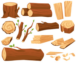 Wood icons for forestry and lumber industry flat Vector Image