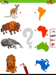 Match animal species and continents educational Vector Image