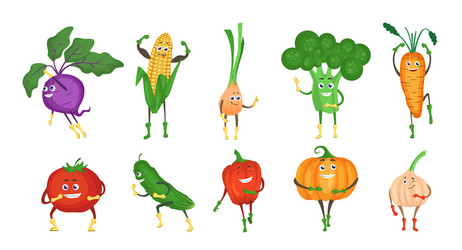 Cute kawaii vegetables set Royalty Free Vector Image