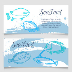 Seafood restaurant menu template hand drawn fish Vector Image