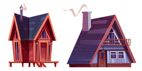 Wooden cabin with doors windows and chimney Vector Image