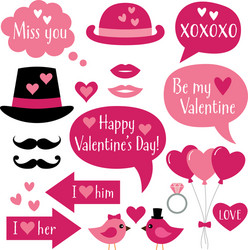 Valentines day photo booth props pink love Vector Image