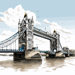 Tower bridge hand-drawn comic Royalty Free Vector Image
