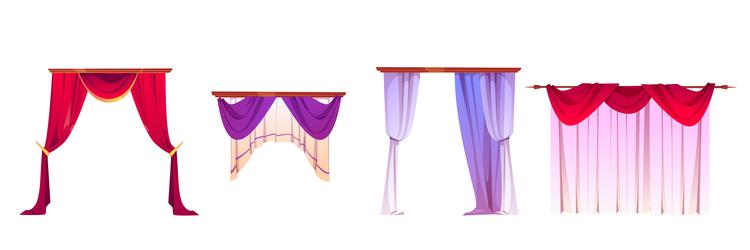Windows with different style curtains cartoon Vector Image