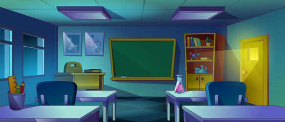Cartoon night empty school chemistry classroom Vector Image