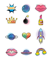 Set fashion cute patch decoration design Vector Image