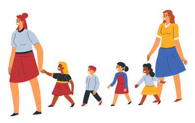 Children going school happy students line walk Vector Image