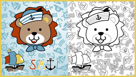 Cute lion in sailor costume with sailing elements Vector Image