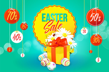 Easter sale background with cartoon smiling eggs Vector Image