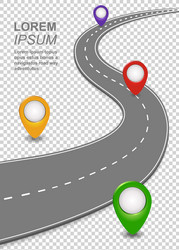 Highway roadmap with pins car road direction gps Vector Image
