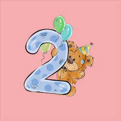 Brown teddy bear numeral matematical Royalty Free Vector