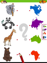 Match animal species and continents educational Vector Image