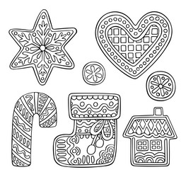 Christmas gingerbread house coloring page Vector Image