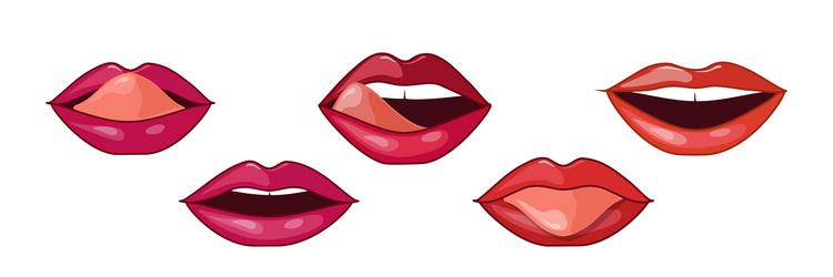 Female lips red and pink half open icon set Vector Image