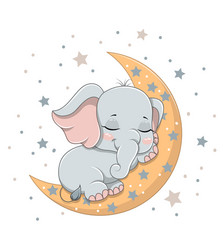 Cute baby elephant sitting on cloud Royalty Free Vector