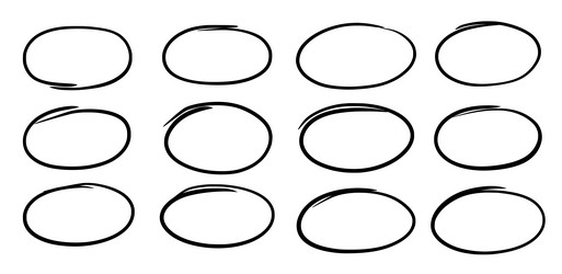 Drawn pen line oval set hand marker stroke Vector Image