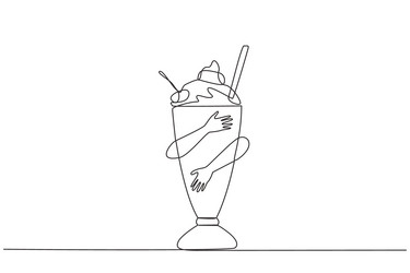Single one line drawing human hands hugging ice Vector Image