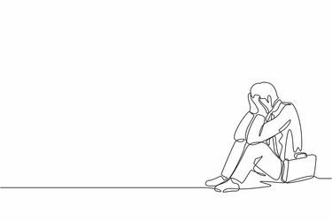 Single continuous line drawing sad man using Vector Image