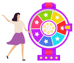 Game fortune wheel concept girl playing risk Vector Image