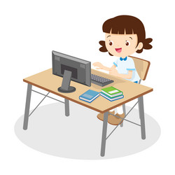 Teacher teaching computer to student girl Vector Image