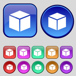 3d cube icon sign a set of twelve vintage buttons Vector Image