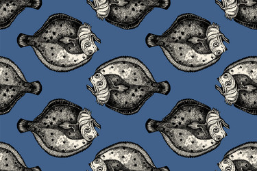 Turbot fish sketch hand drawn seamless pattern Vector Image