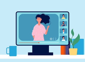 Workplace laptop screen group of people talking Vector Image