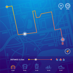 Hud city map navigation interface screen and route