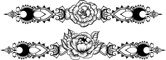 Indian line art seamless border with flowers Vector Image