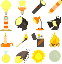Sources of light icons set cartoon style Vector Image