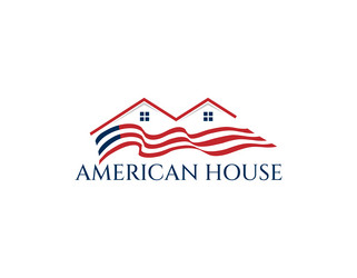 Simple america flag house property logo design Vector Image