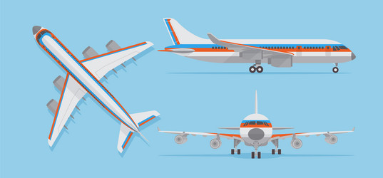 Airplane side front and top view isolated Vector Image