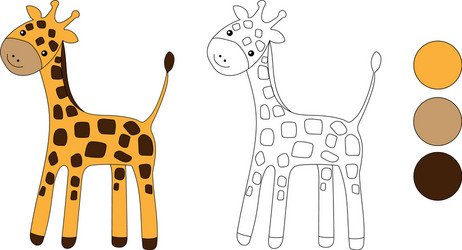 Coloring page little cute giraffe and penguin Vector Image